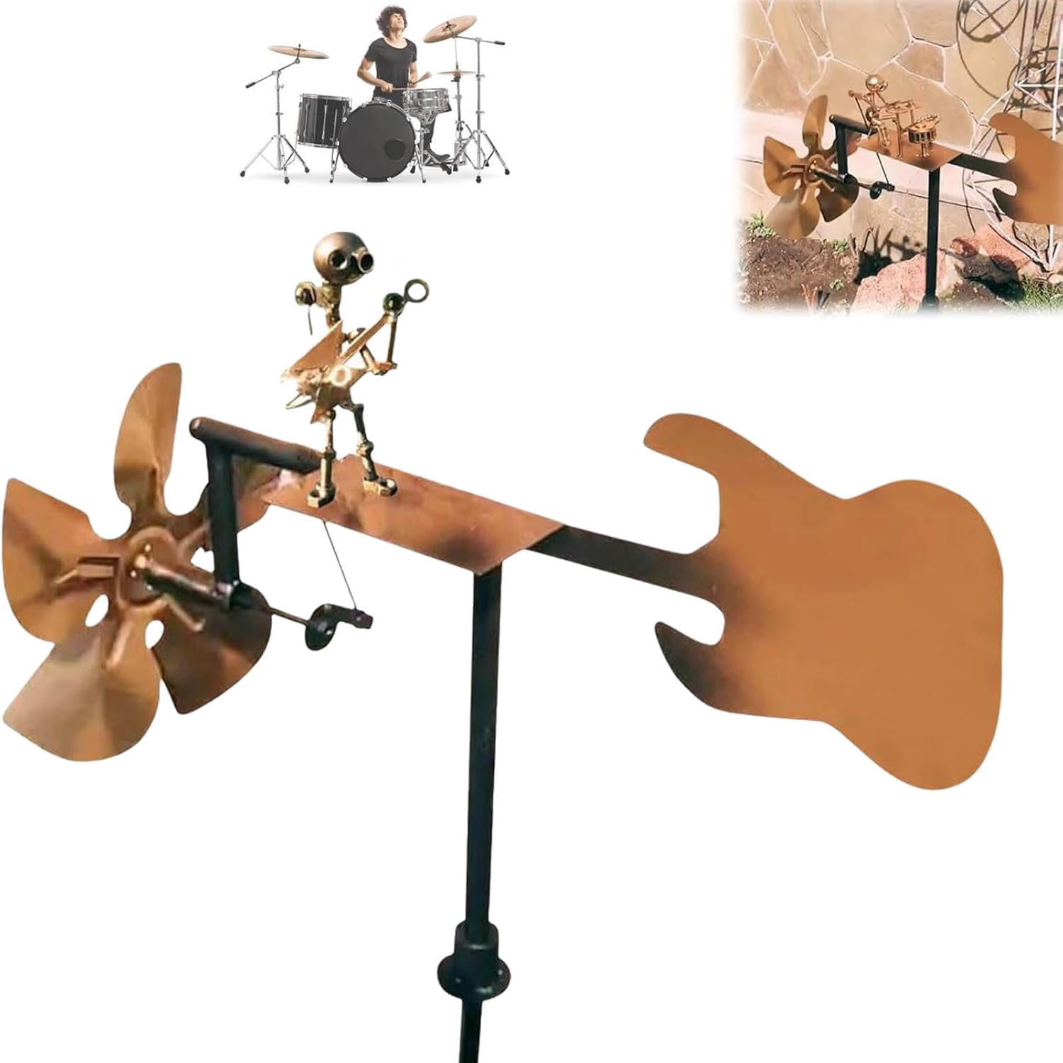 Handmade Metal Rockband Windmill, Drummer Windmill Garden Decoration ...