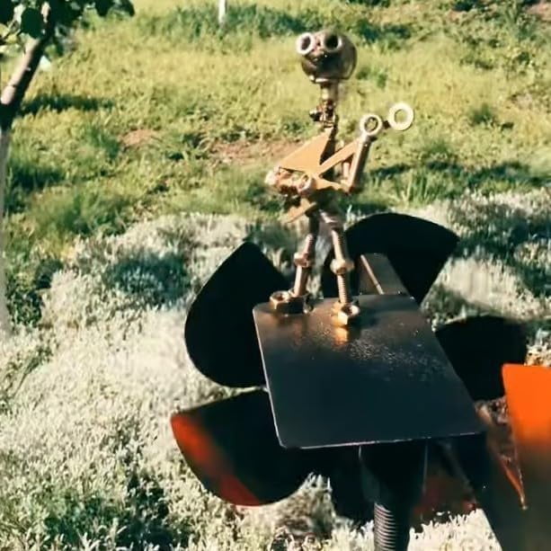 Handmade Metal Windmill Drummer Sculpture - Wind-Powered Kinetic Garden ...