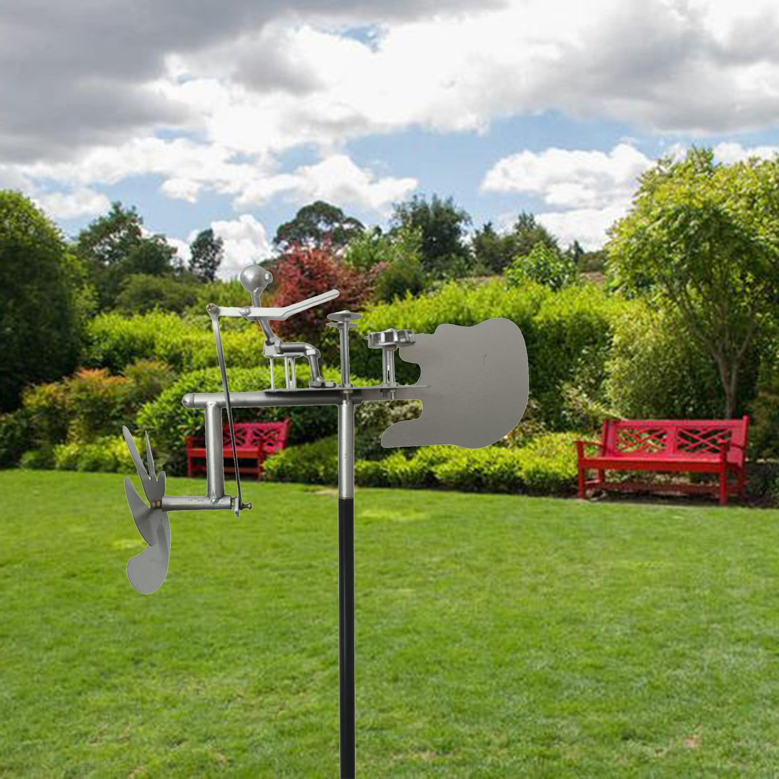 Handmade Metal Windmill Drummer Sculpture - Wind-Powered Kinetic Garden ...