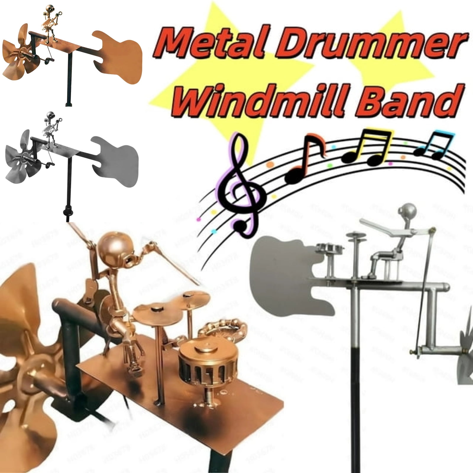 Handmade Metal Windmill Guitarist Sculpture - Wind-Powered Kinetic ...