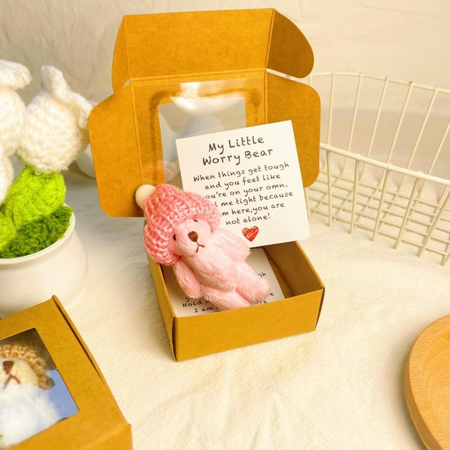 Handmade Mini Plush Teddy Bear in Box, Little Bear in A Box, My Little Worry Bears, Mini Pocket ...