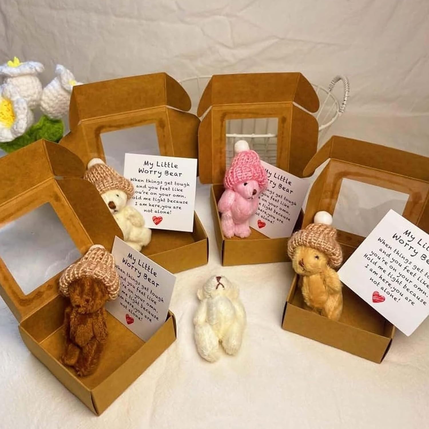 Handmade Mini Plush Teddy Bear in Box, Little Bear in A Box, My Little Worry Bears, Mini Pocket ...
