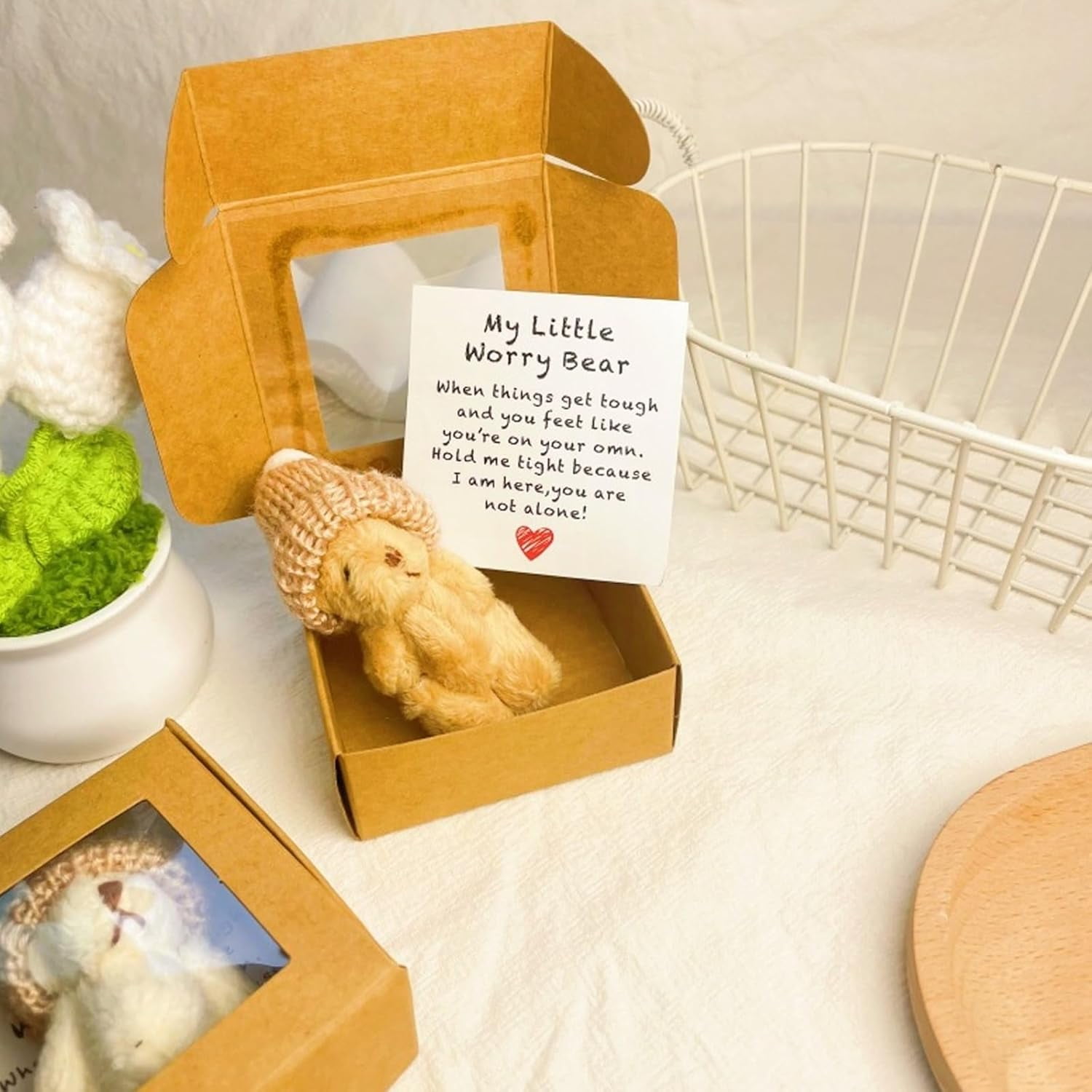Handmade Mini Plush Teddy Bear in Box, Little Bear in A Box, My Little Worry Bears, Mini Pocket ...