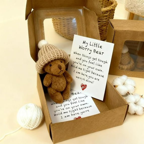 Handmade Mini Plush Teddy Bear Box, My Little Worried Bear Made by Hand ...