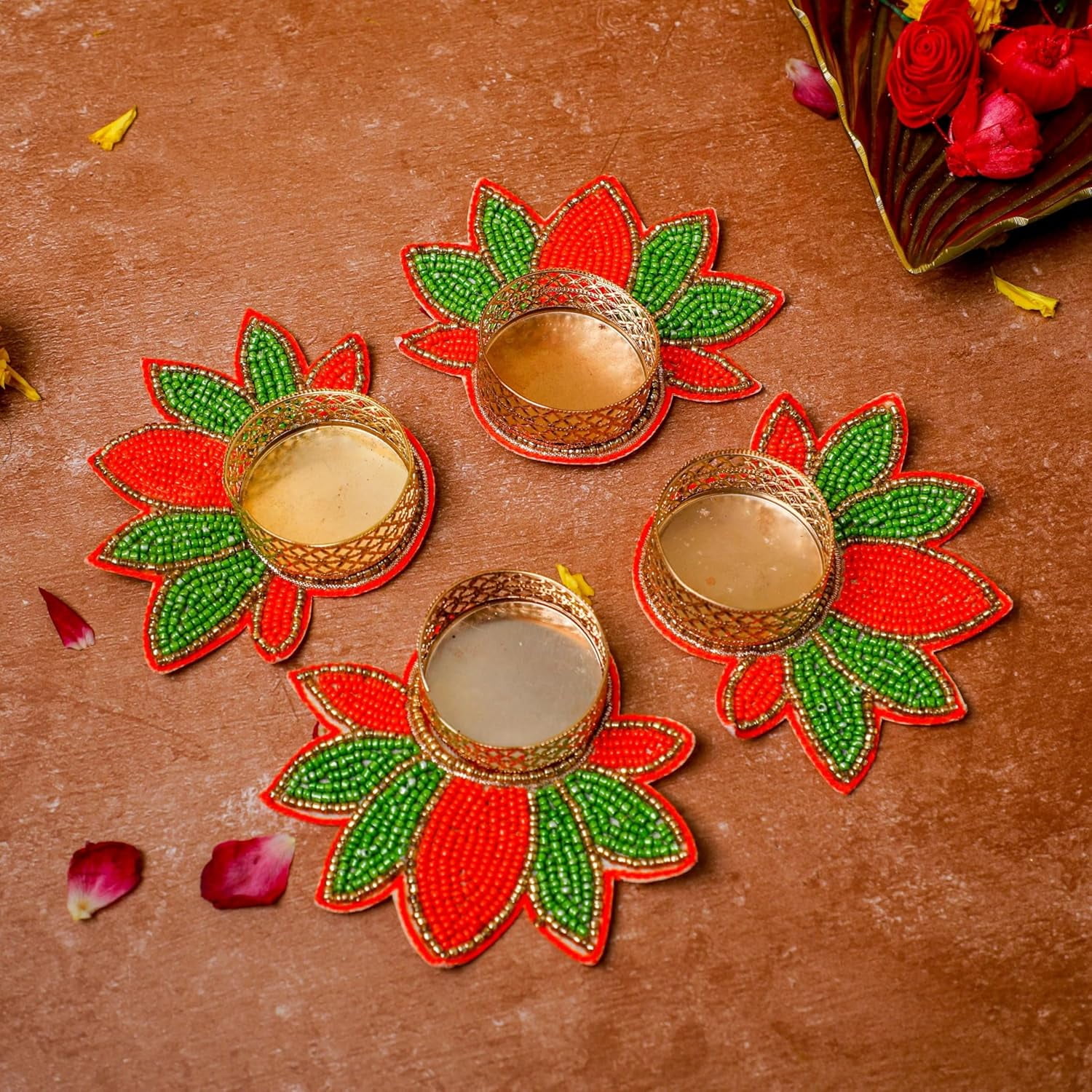Handmade Multicolour Rangoli Lotus Floor Diya | Tealight Candle Holder ...