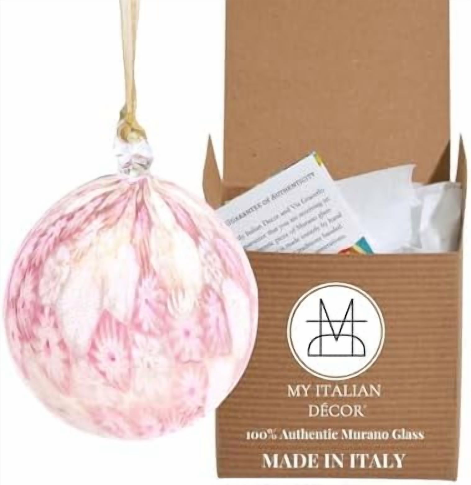 Handmade Murano Glass Ornament with Millefori, Pink, Hanging Ornament ...