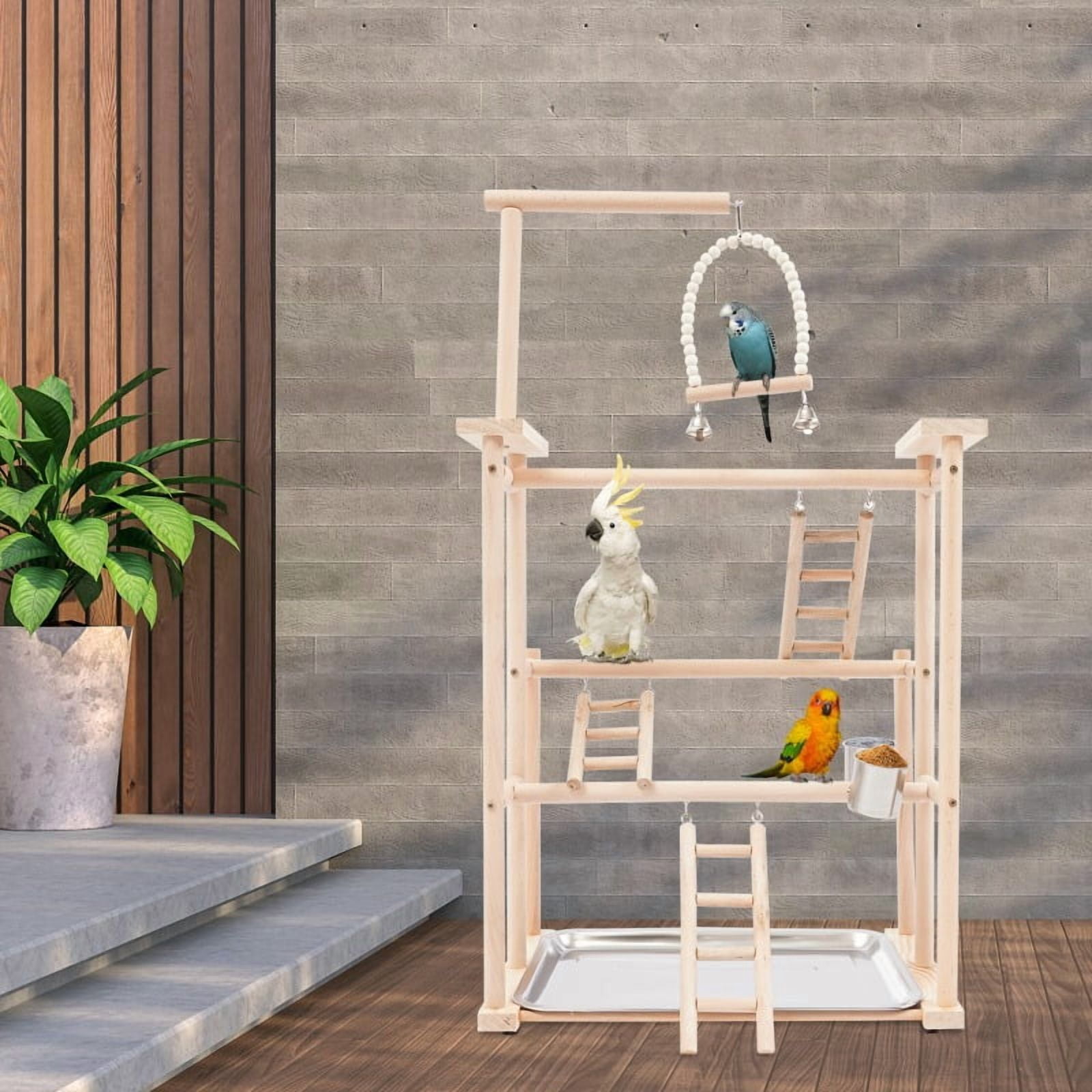 Handmade Natural Pine Wood Bird Cage Game Rack – 3-Tier Large Swing for ...