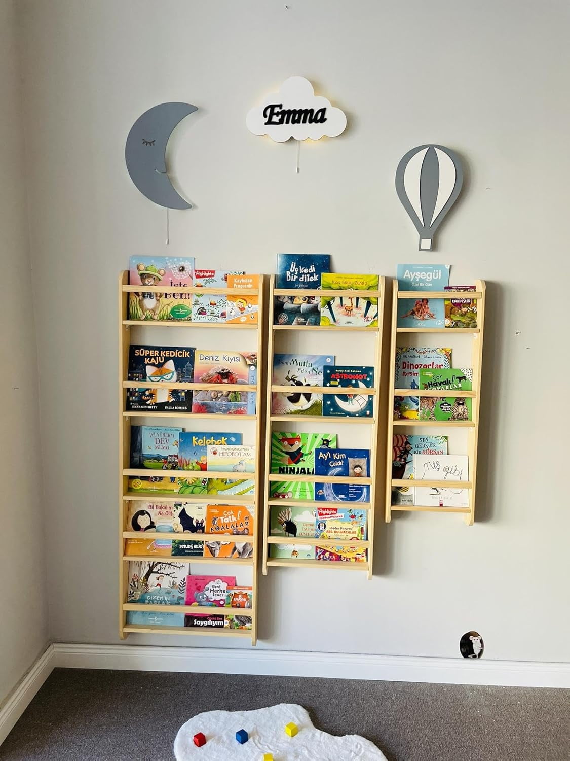 Handmade Natural Solid Wood Montessori Narrow Kids Bookshelf, Wall ...