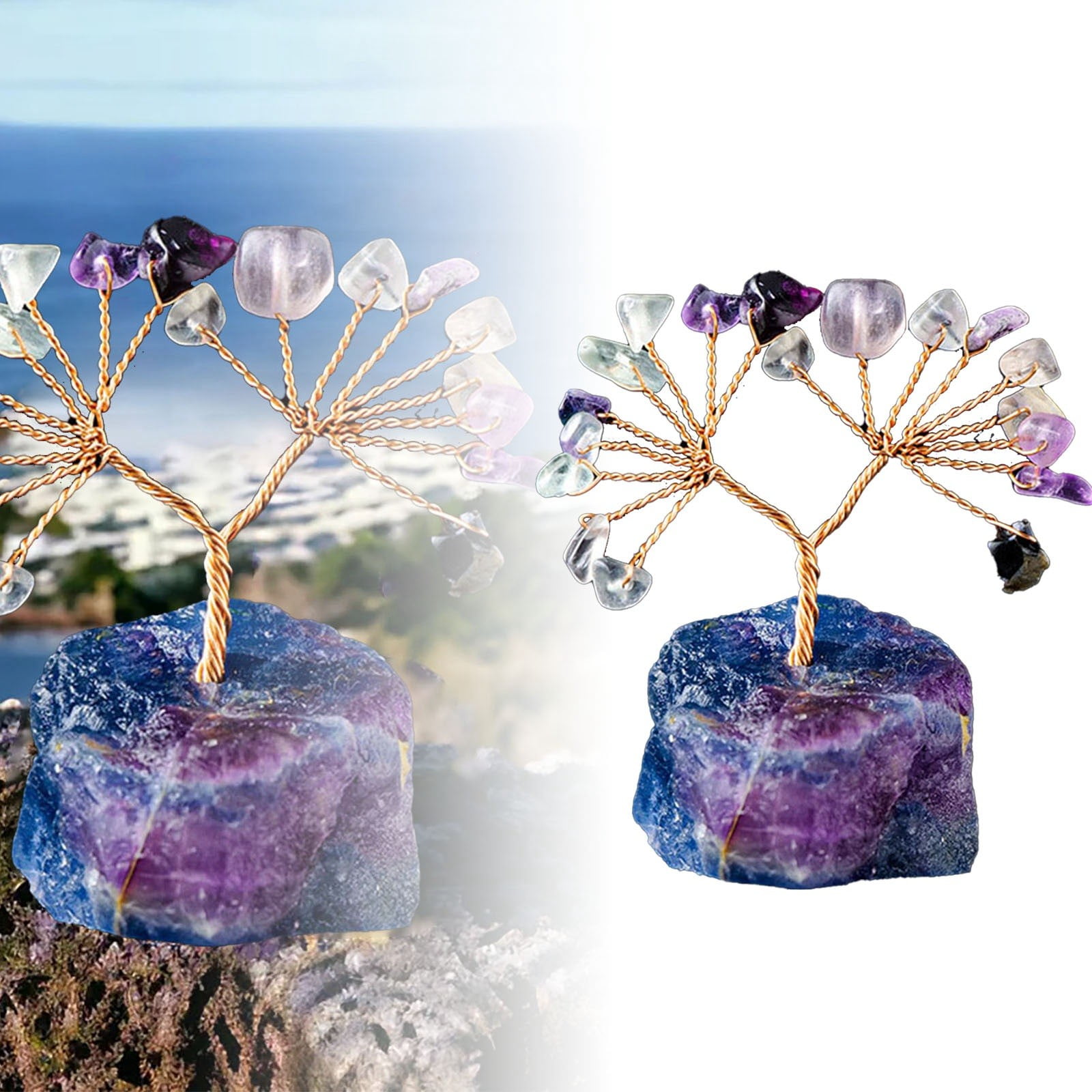 Handmade Natural Stone Tree Decoration - Energy - Infused, Colorful ...