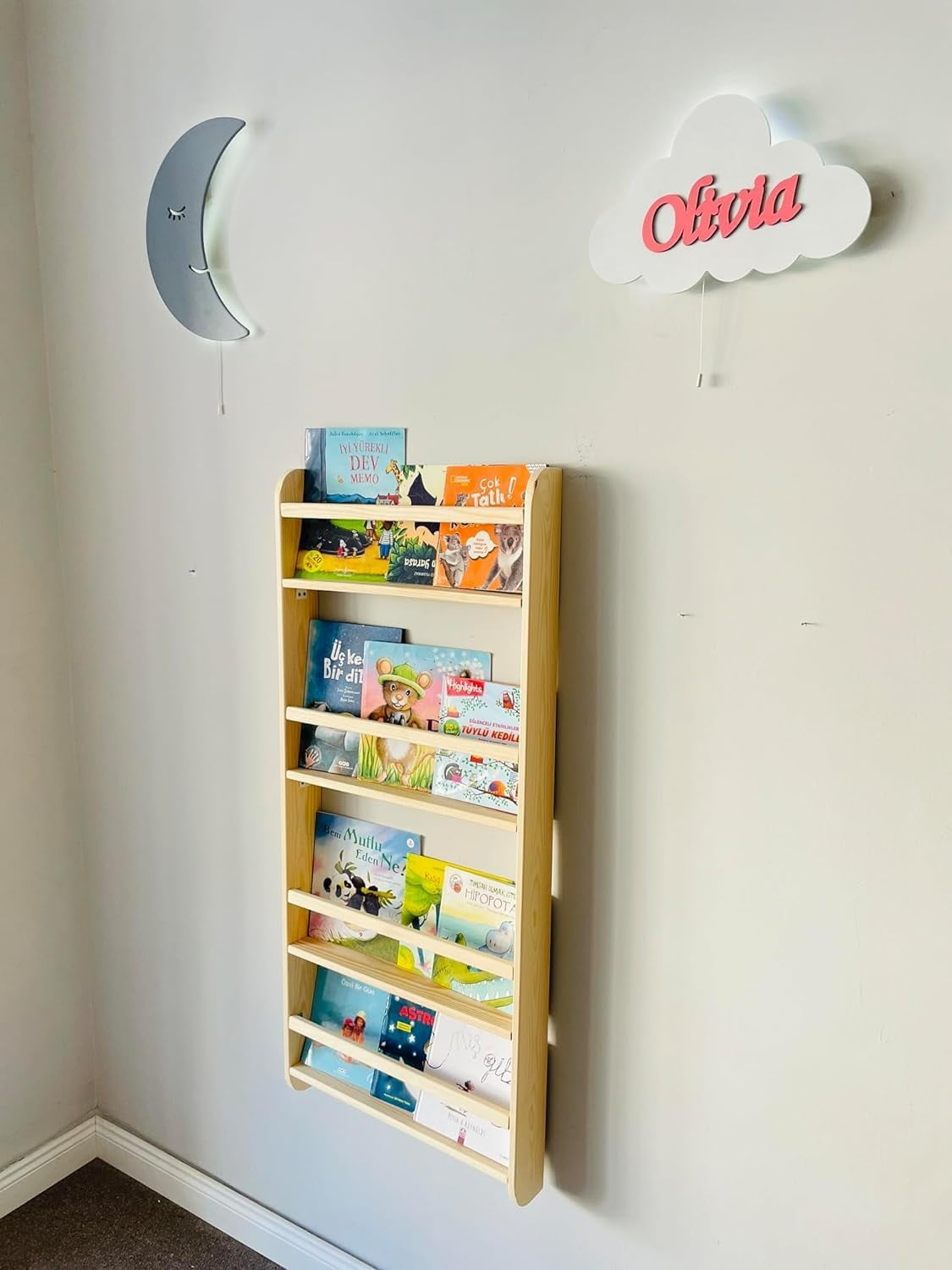 Handmade Natural Wood 4 Tier Montessori Kids Bookshelf, Wall Mounted ...