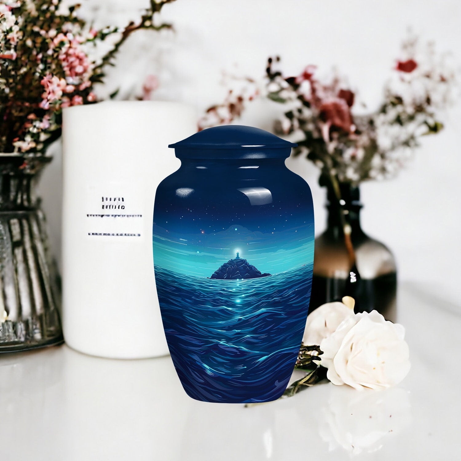 Handmade Ocean Lighthouse Urn for Human Ashes - Night Sky Memorial ...