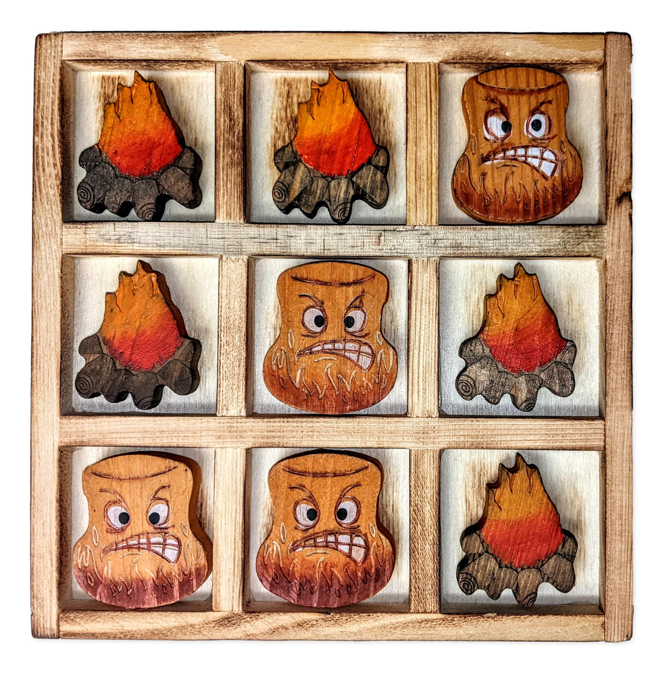Handmade Old Fashioned Wooden TIC-TAC-TOE Game, Campfire & Marshmallows ...