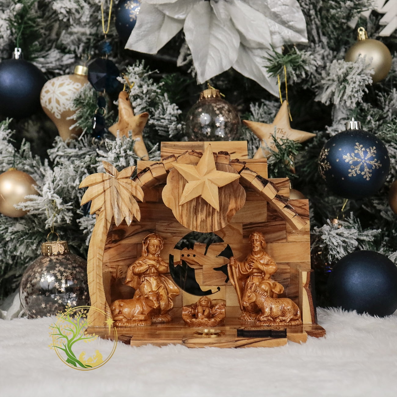 Handmade Olive Wood Musical Nativity Scene with Music Box & Incense ...