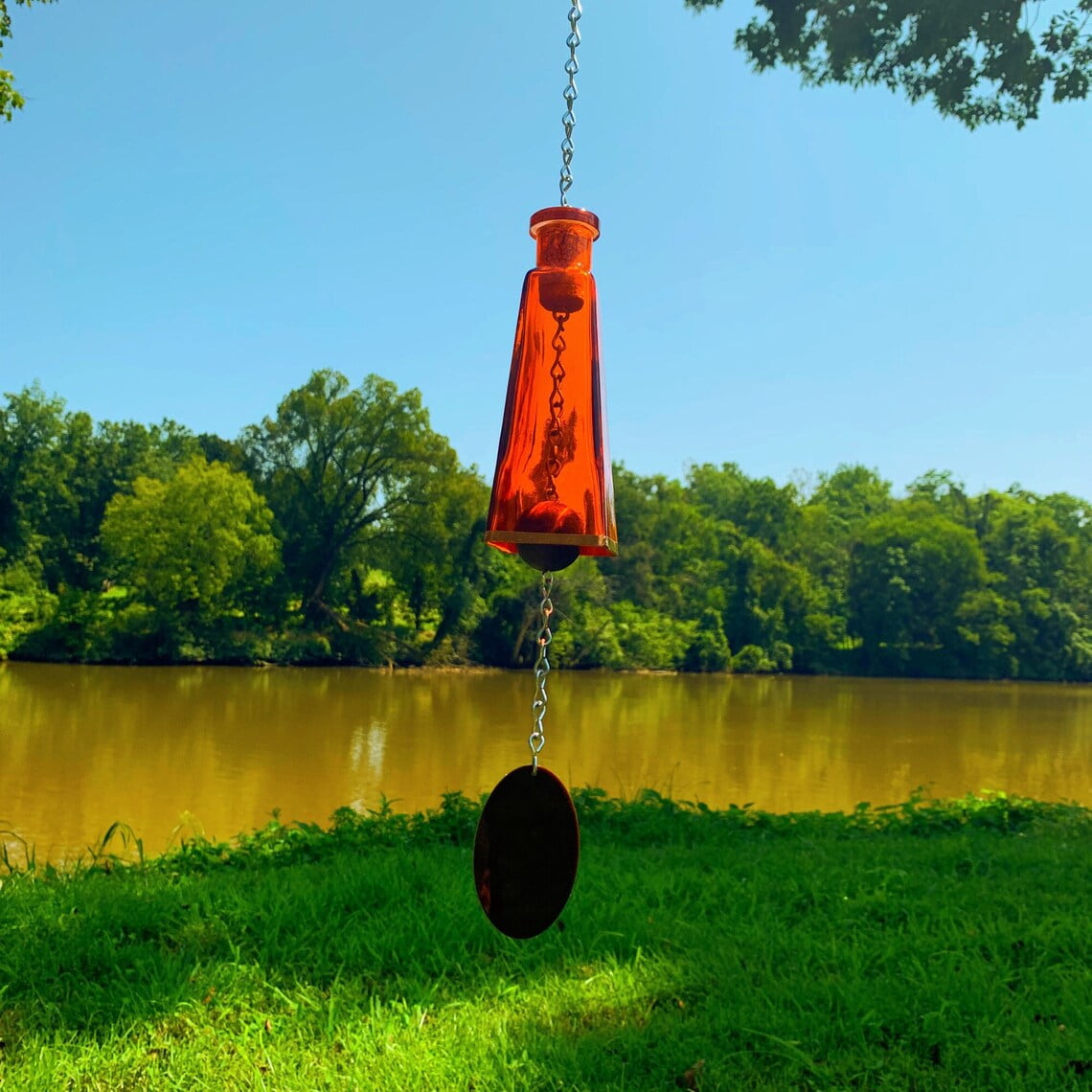 Handmade Orange Glass Wind Chimes Made From Pyramid Shaped Bottles ...