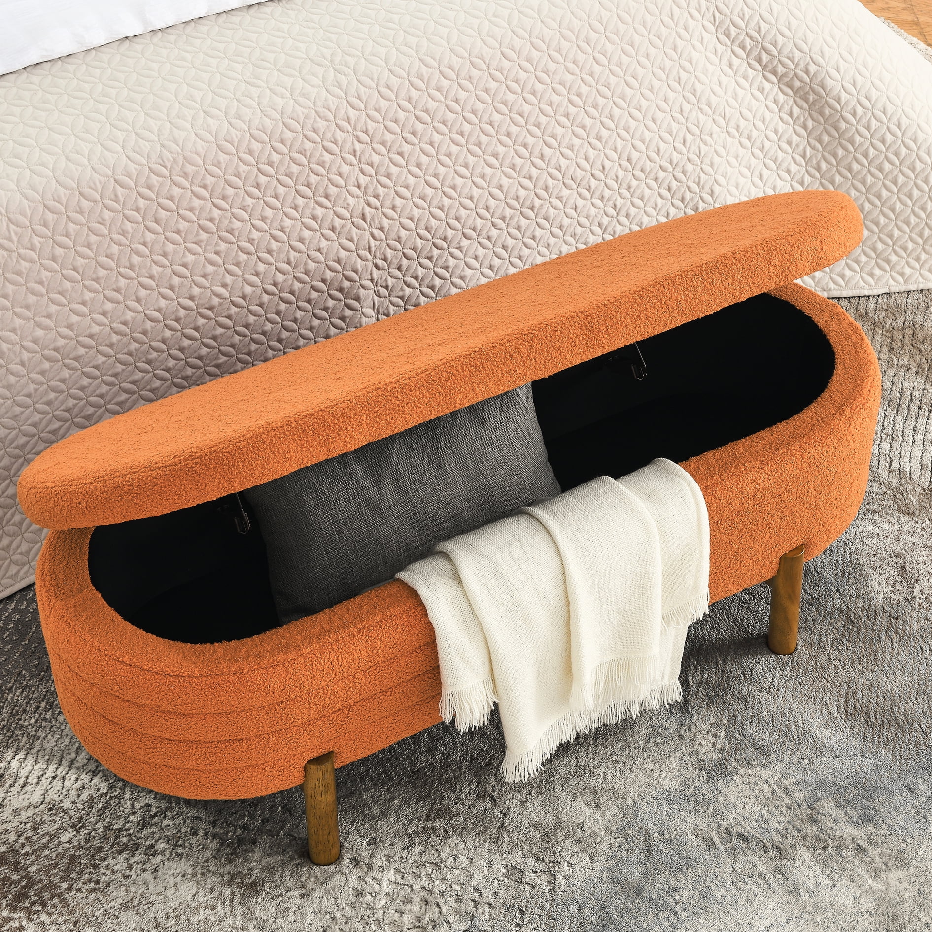 Handmade Orange Seat - Rubber Wood Leg Support Versatile Footstool And ...