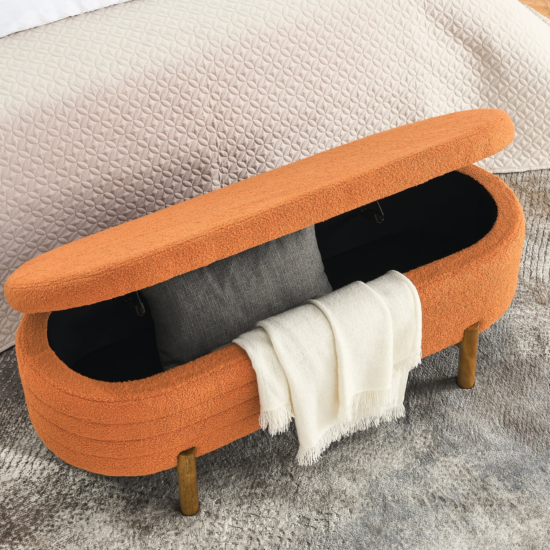 Handmade Orange Storage Bench - Foam Top, Steady Rubber Wood Leg ...
