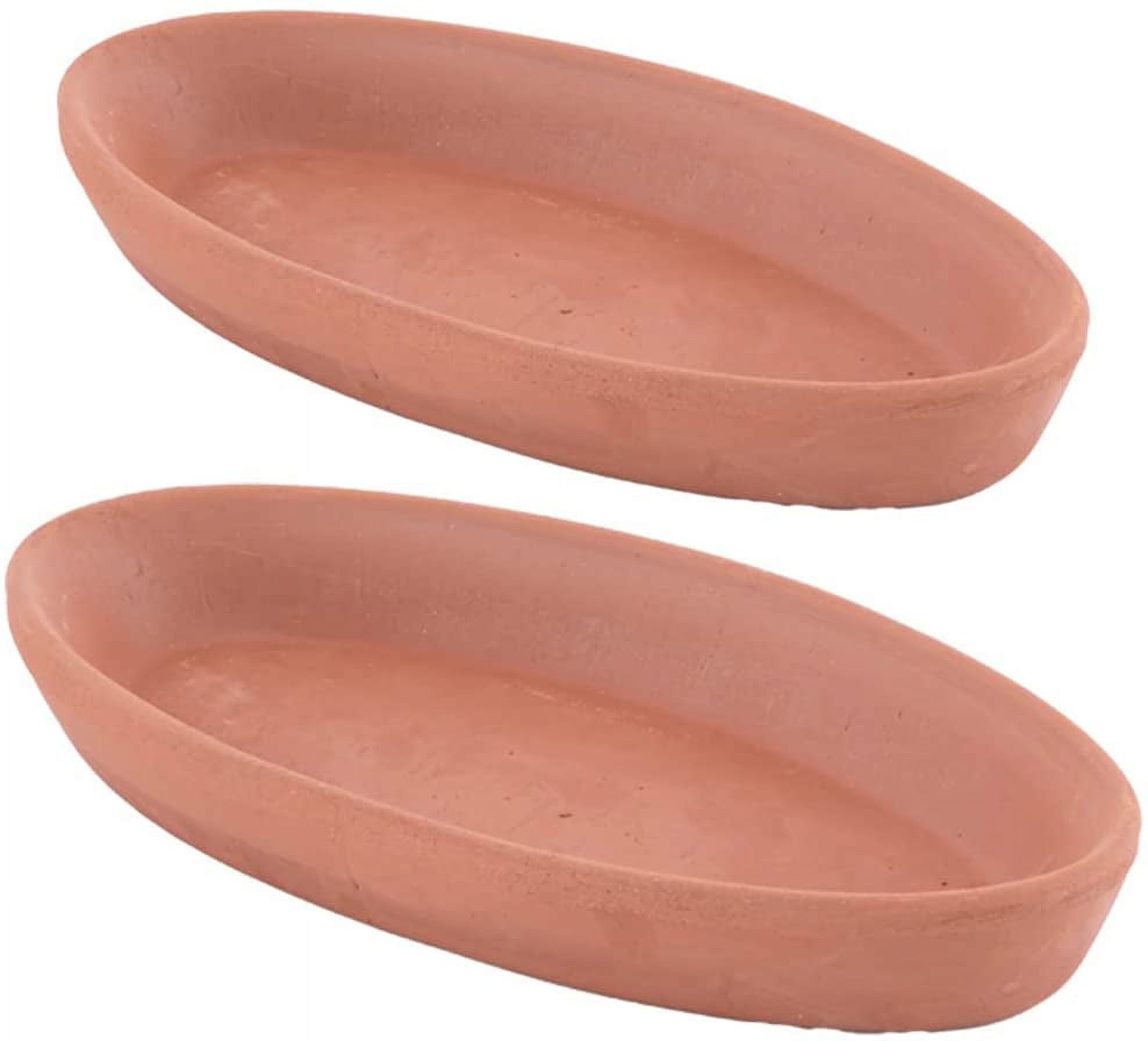 Handmade Oval Clay Pan Set of 2, Nontoxic Terracotta Pots for Cooking ...