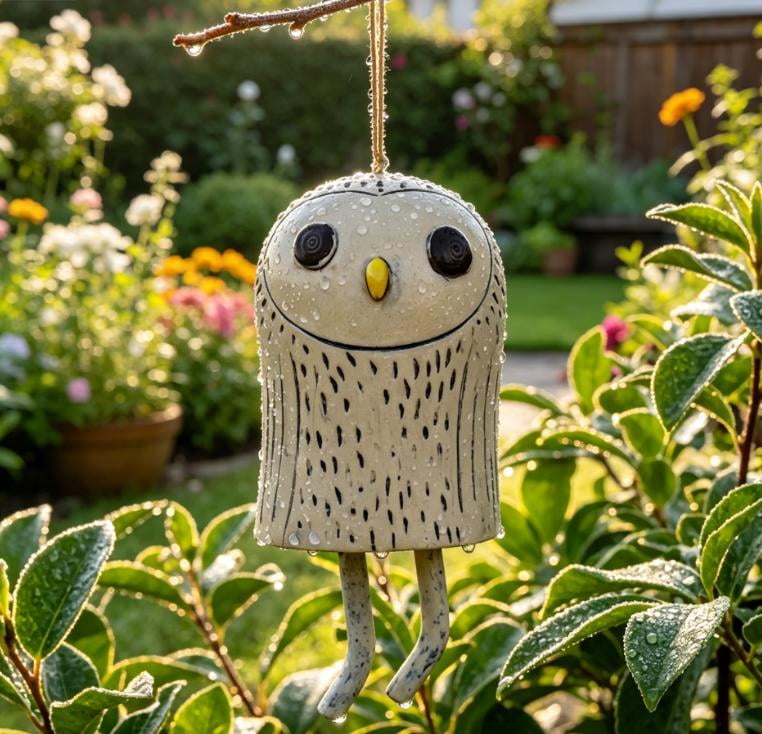 Handmade Owl Animal Wind Chime Ornaments, Rustic Artisan Craft Ornament ...