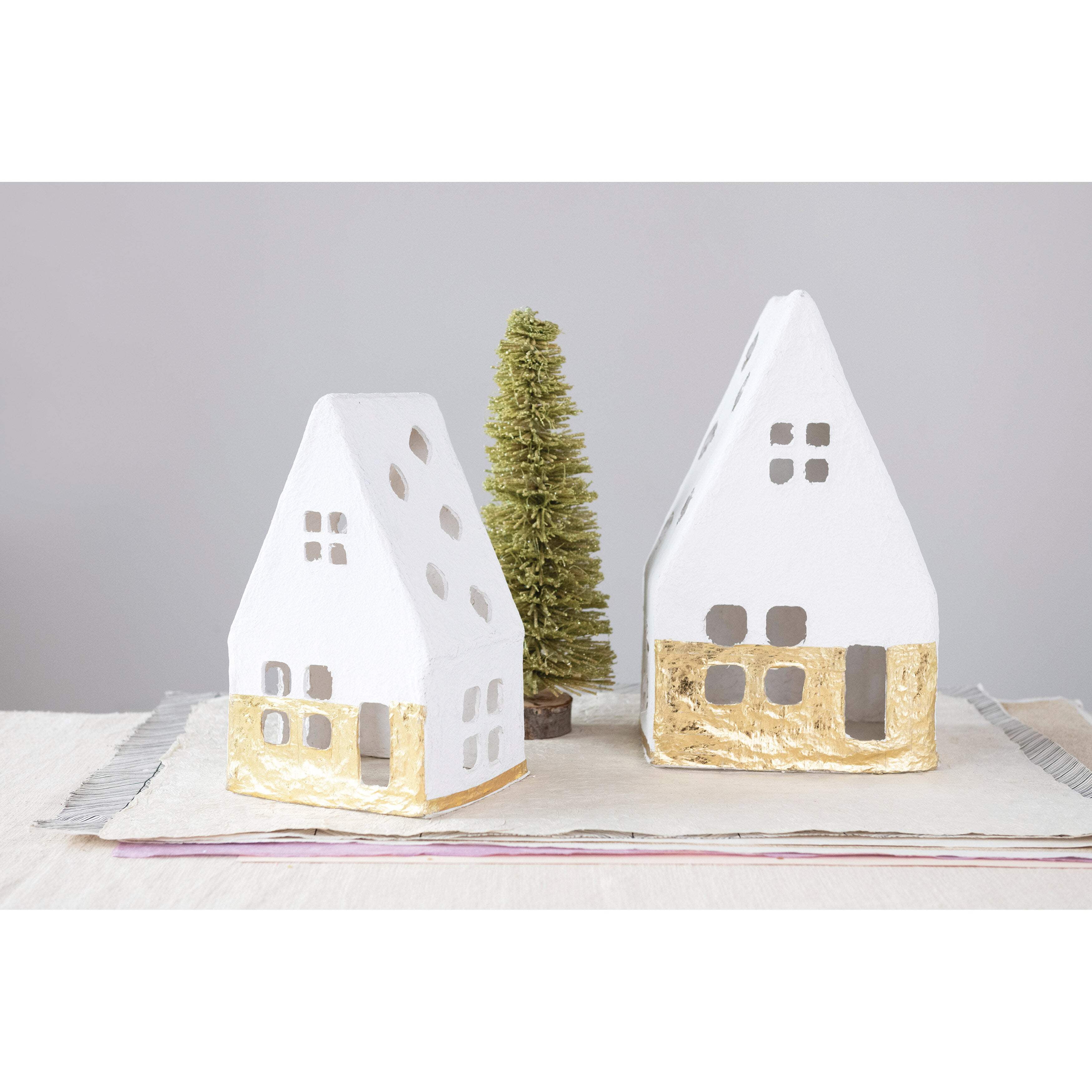 Handmade Paper Mache A-Frame Houses with Gold Foil - Walmart.com