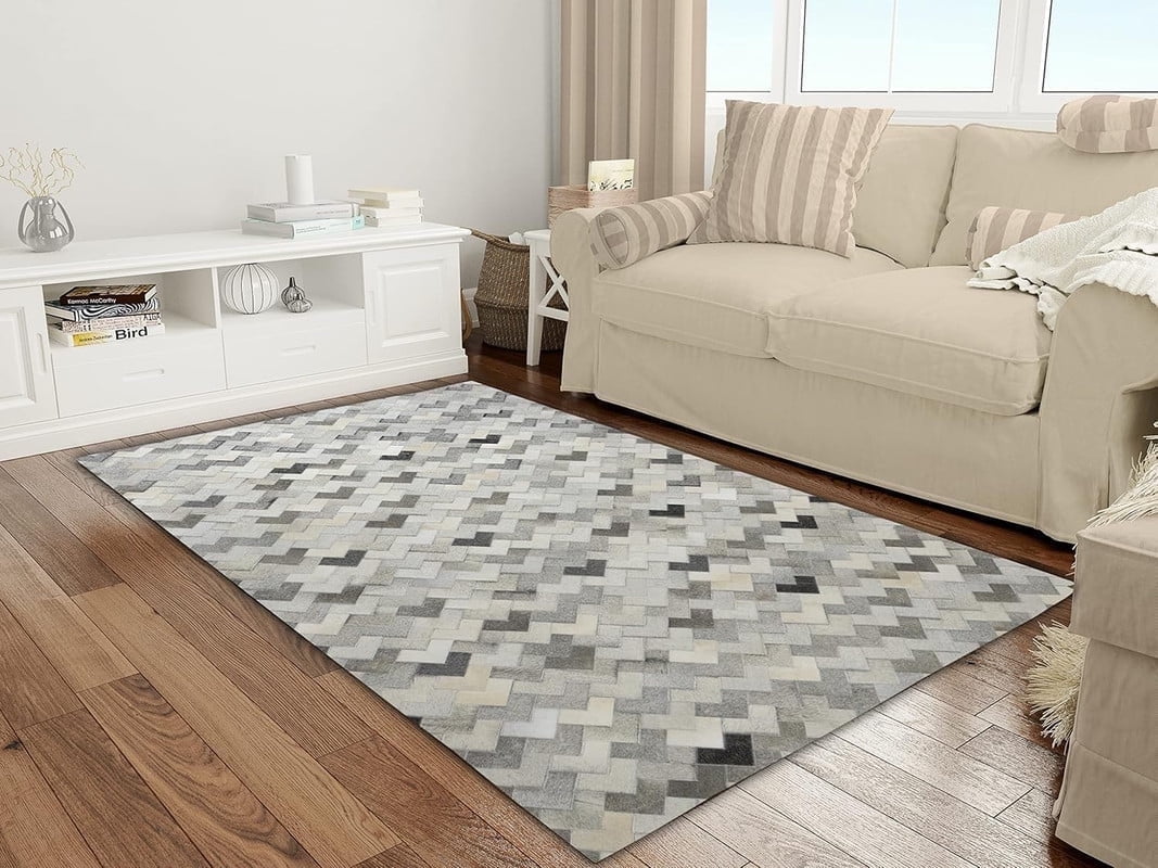 Artcore Handmade Patchwork Cowhide Leather Area Rug – Geometric ...