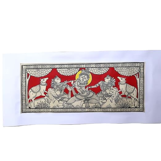 Handmade Pattachitra Painting on Silk Cloth – Krishna Ji with Gopiyas ...