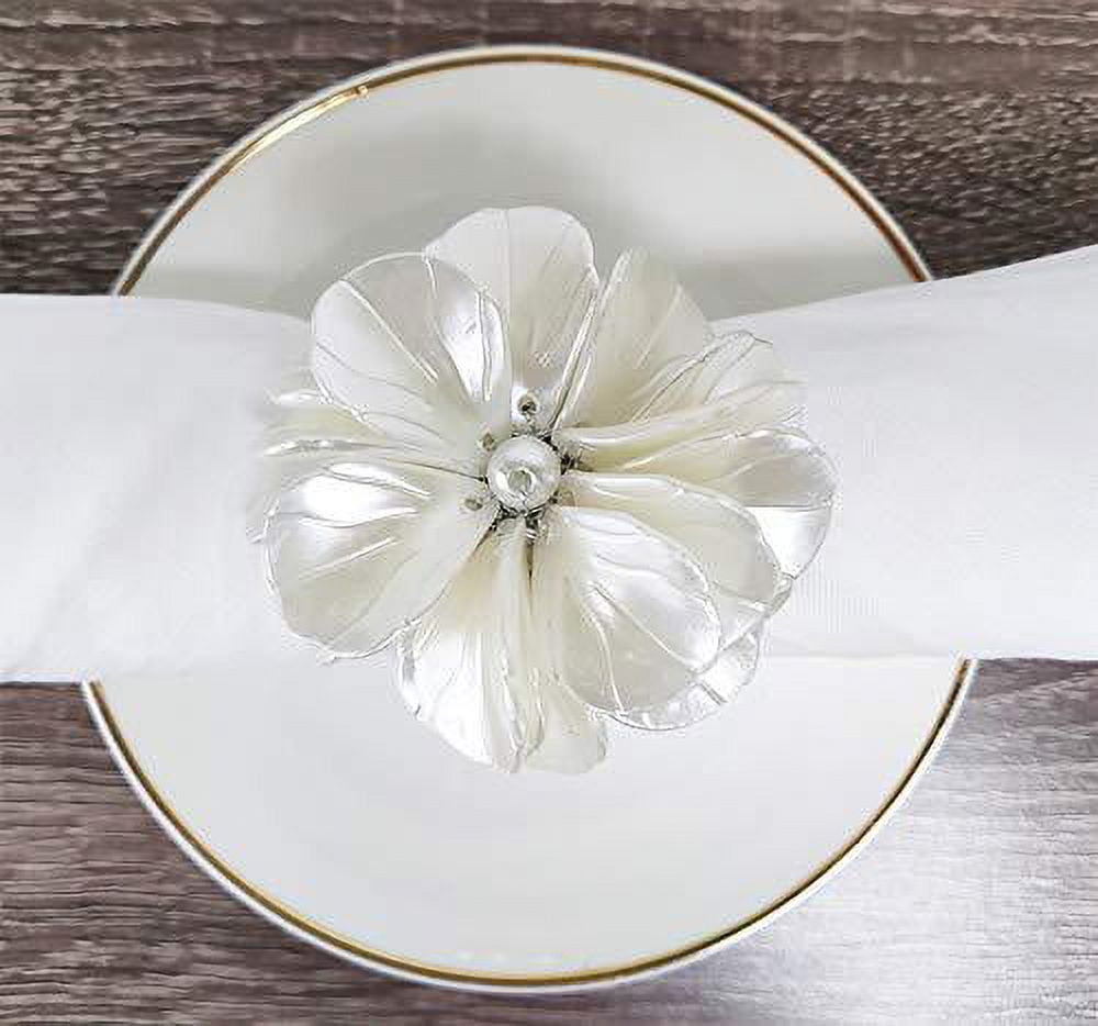 Handmade Pearl Flower Design Decorative Napkin Rings, Set of 4 ...