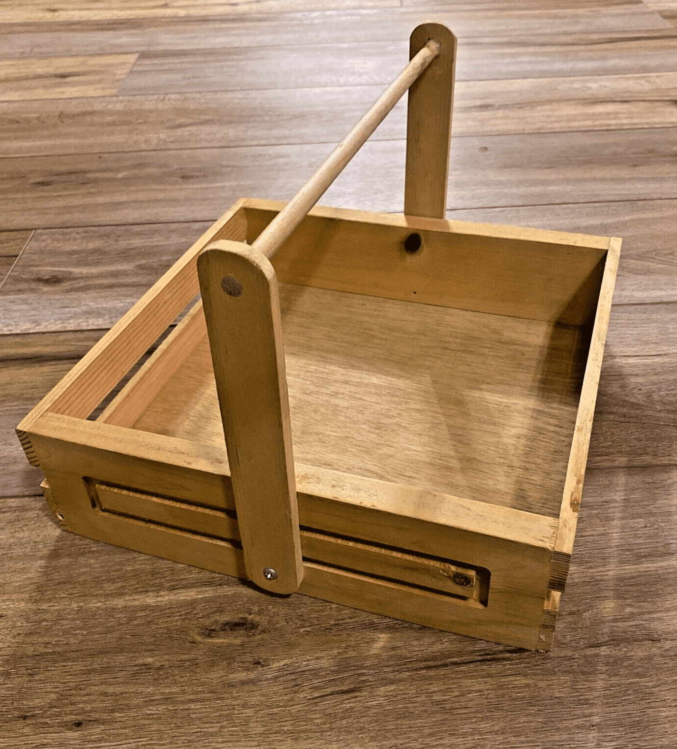 Handmade Pine Wood Basket Luan Bottom with Movable Handle 11. 5 inch ...