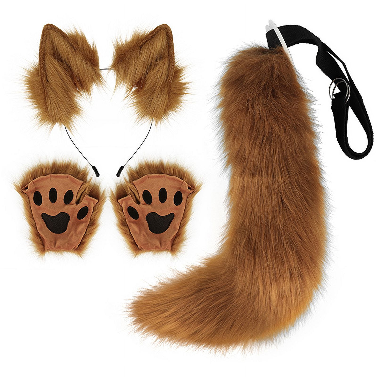 Handmade Plush Fox Ears Fox Tail Set Plus Cute Paws Gloves Cosplay ...