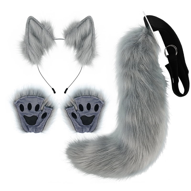 Handmade Plush Fox Ears Fox Tail Set Plus Cute Paws Gloves Cosplay ...