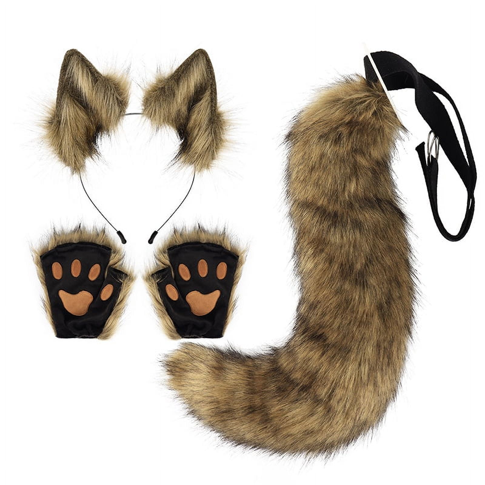 Handmade Plush Fox Ears Fox Tail Set Plus Cute Paws Gloves Cosplay ...