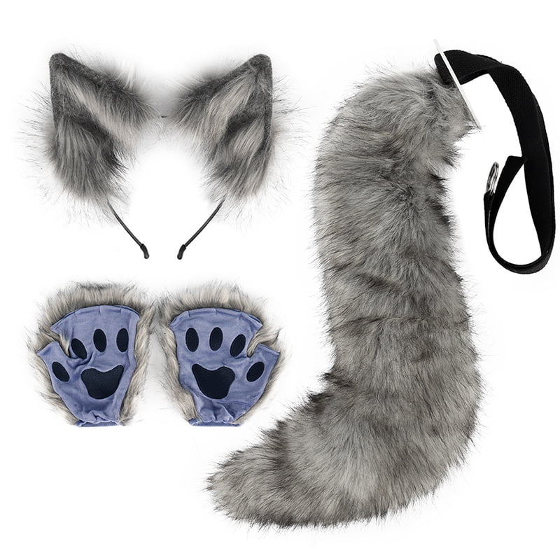 Handmade Plush Fox Ears Fox Tail Set Plus Cute Paws Gloves Cosplay ...