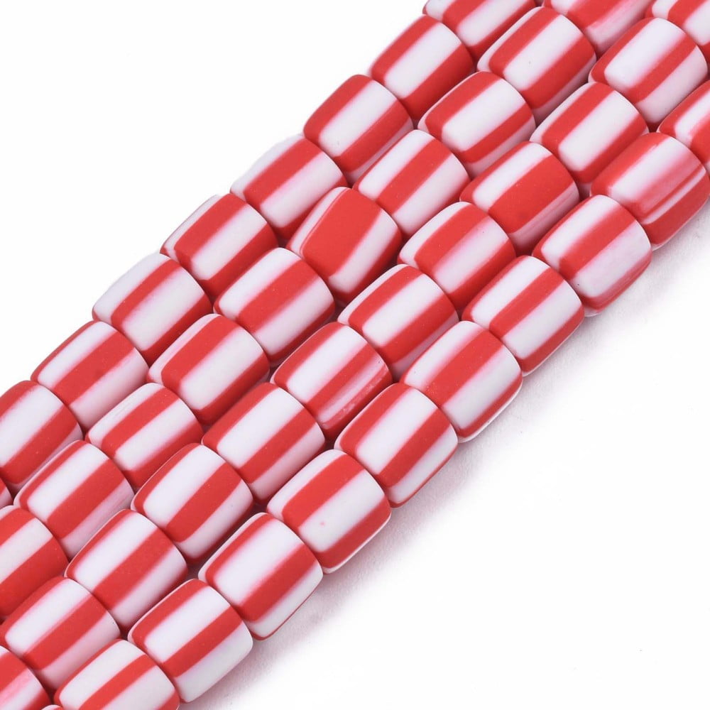 Handmade Polymer Clay Bead Strands Column Red 6x6mm Hole: 1.5mm about ...