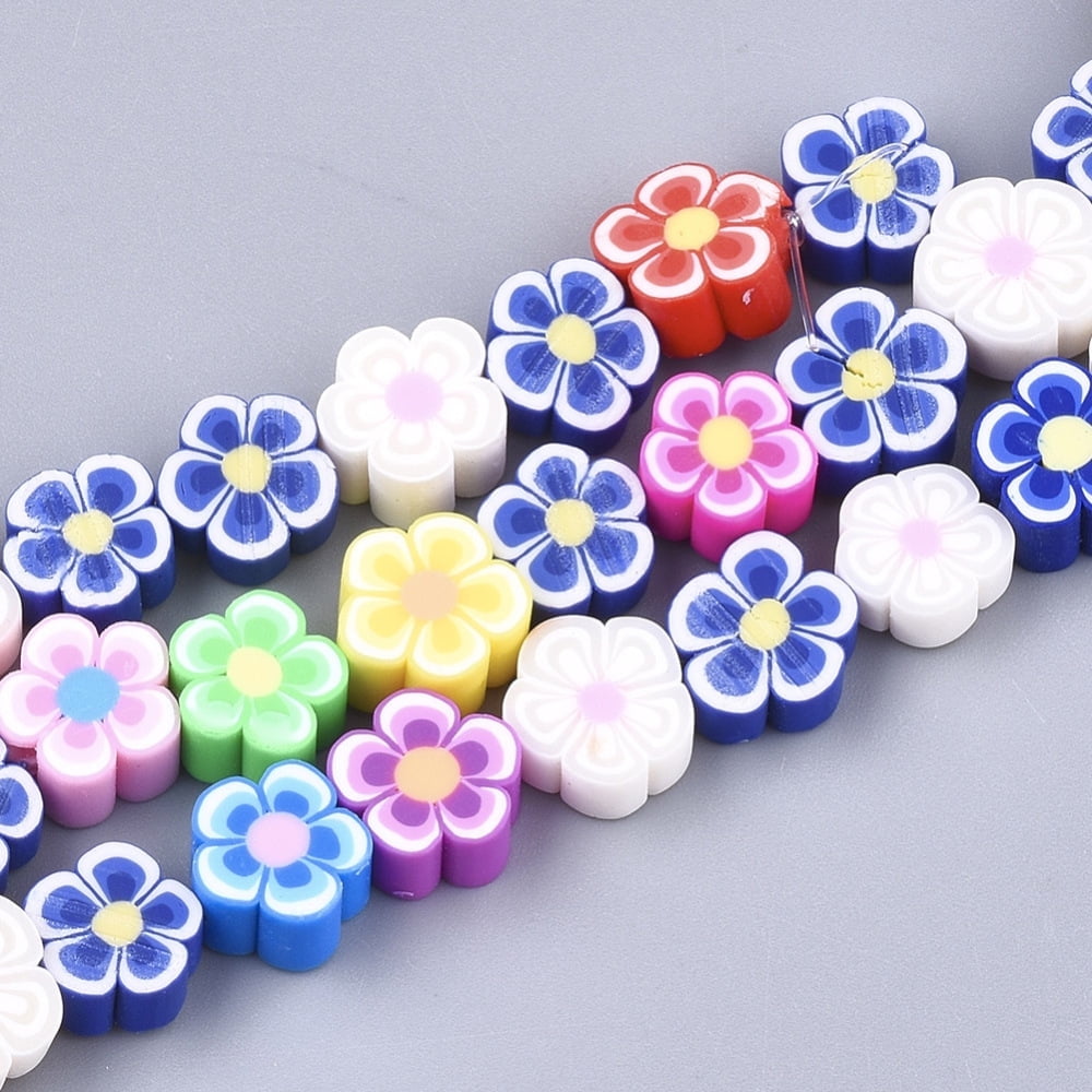 1Strand Handmade Polymer Clay Beads Strands Flower Mixed Color 9.5~10 ...
