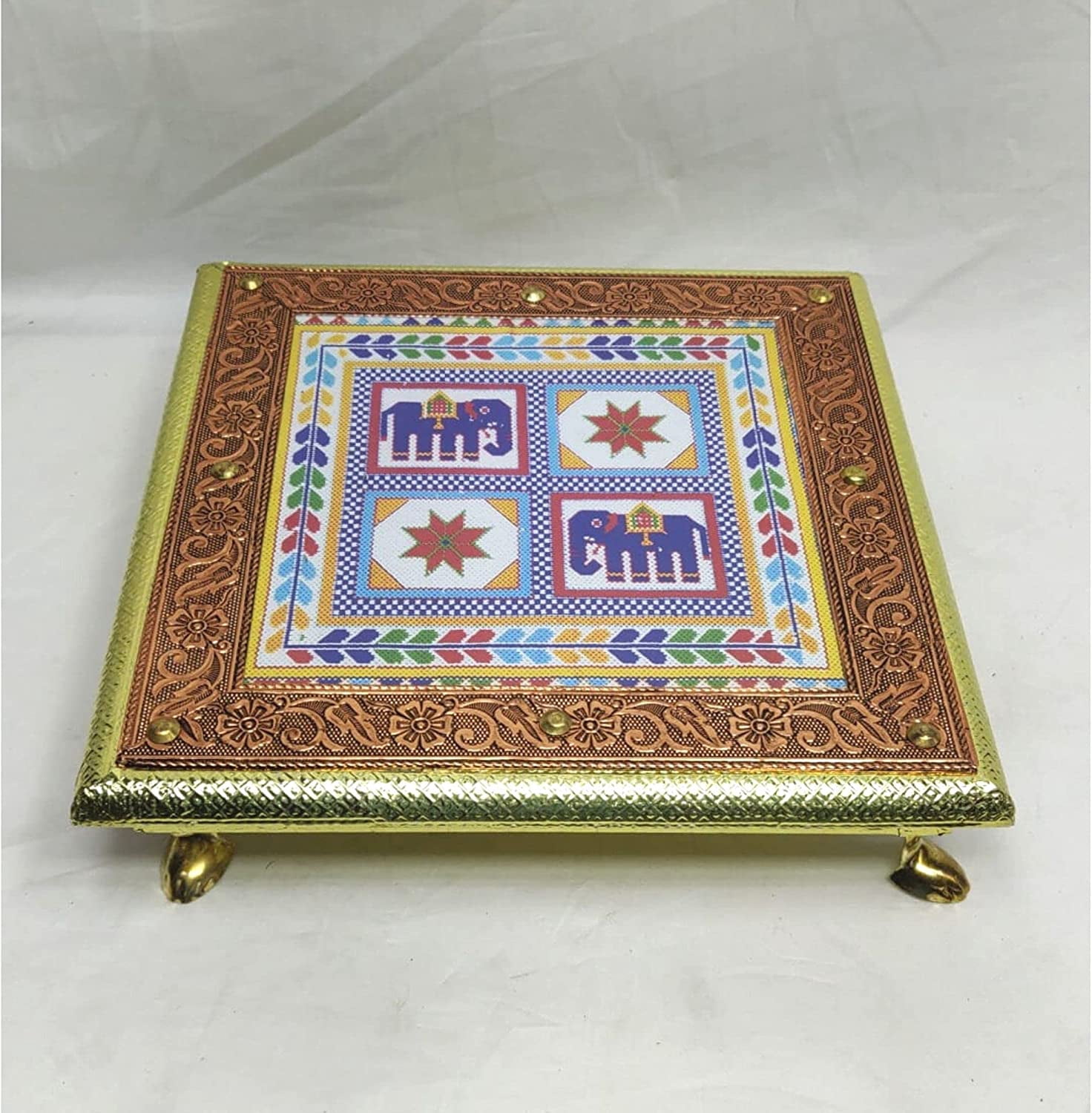 Handmade Pooja Chowki Wooden Puja Bajot Brass Indian Stool Traditional ...