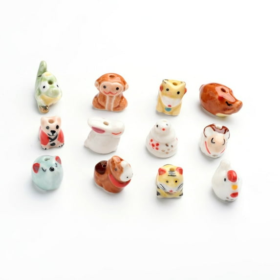 Handmade Porcelain Beads Famille Rose Porcelain Twelve Chinese Zodiac ...
