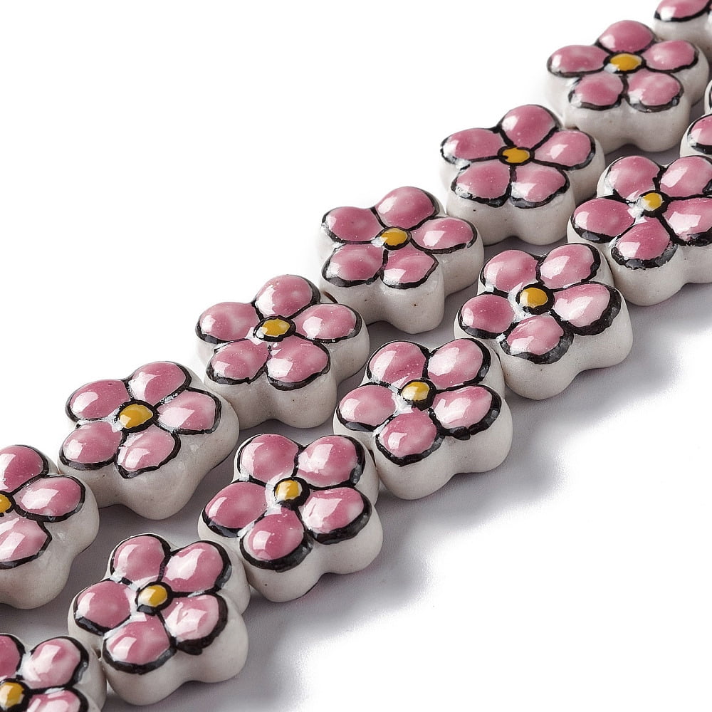 Handmade Porcelain Flower Beads Strands Pink 16.5~17x17~17.5x7.5~7.8mm ...