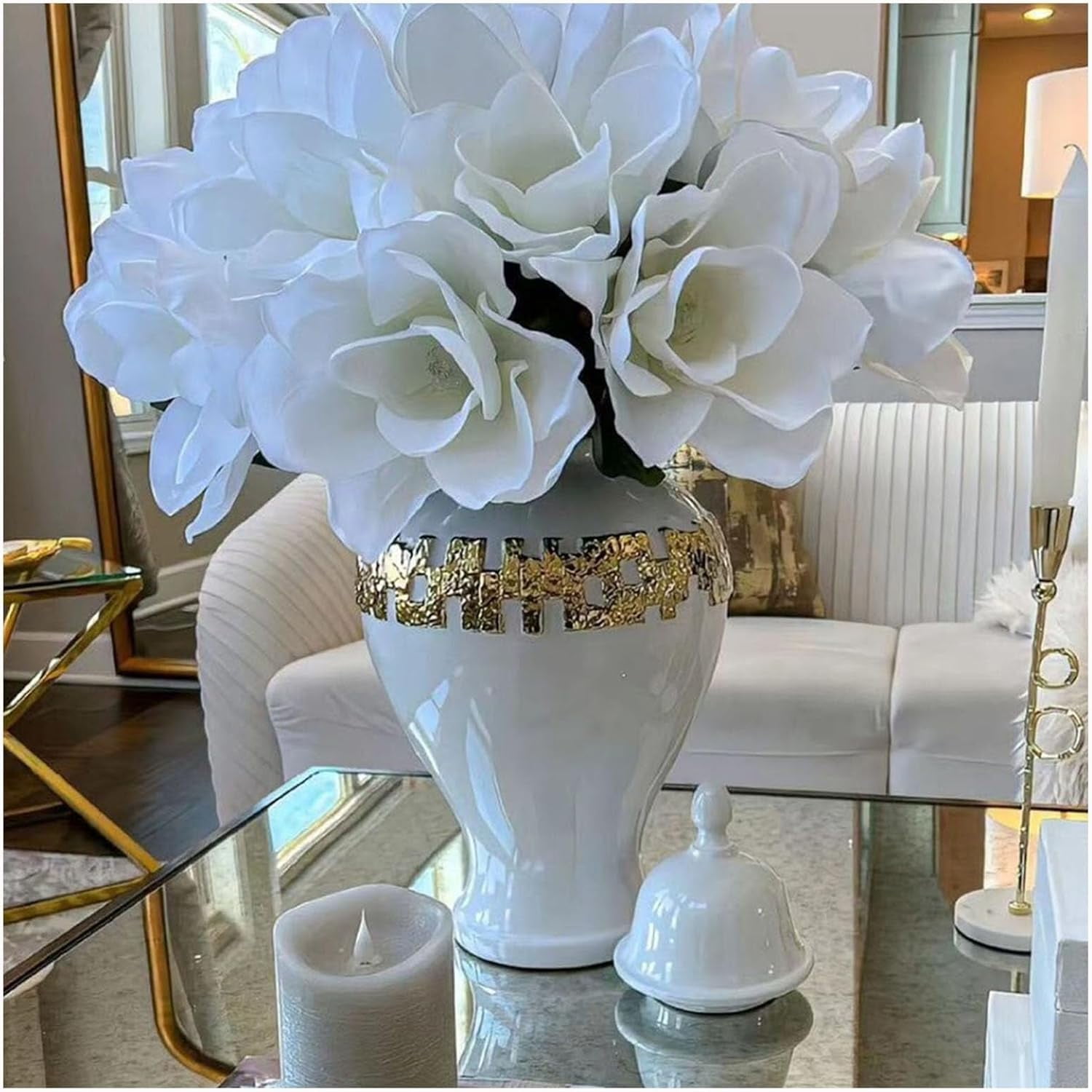 Handmade Porcelain Ginger Jar, European Style Vase with Gold Trim ...