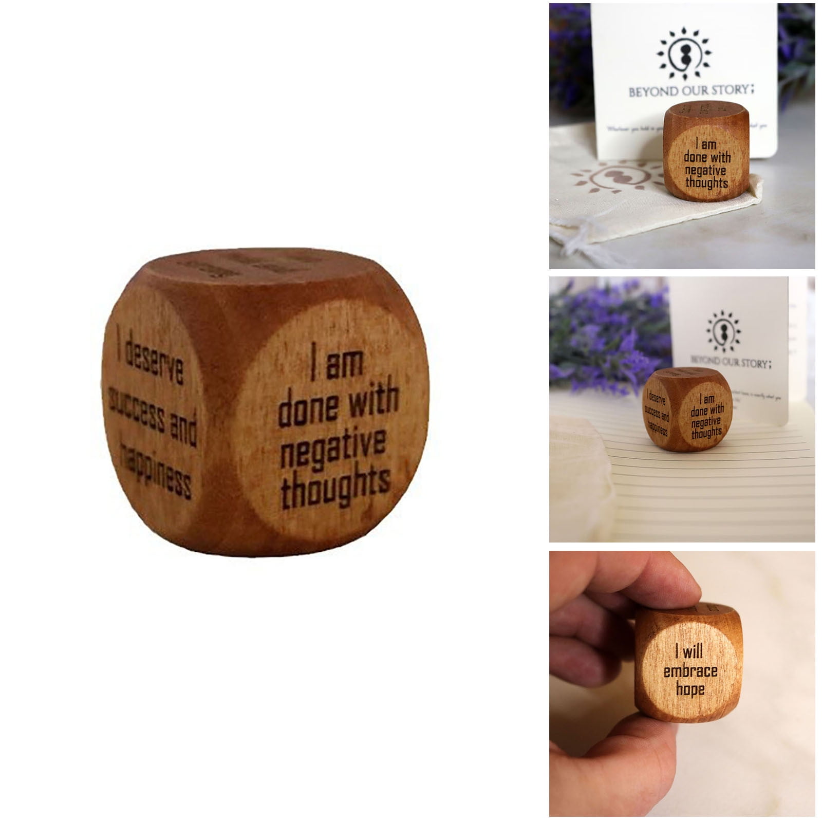 Handmade Positive Affirmation Wooden Dice with Motivational Cards for ...