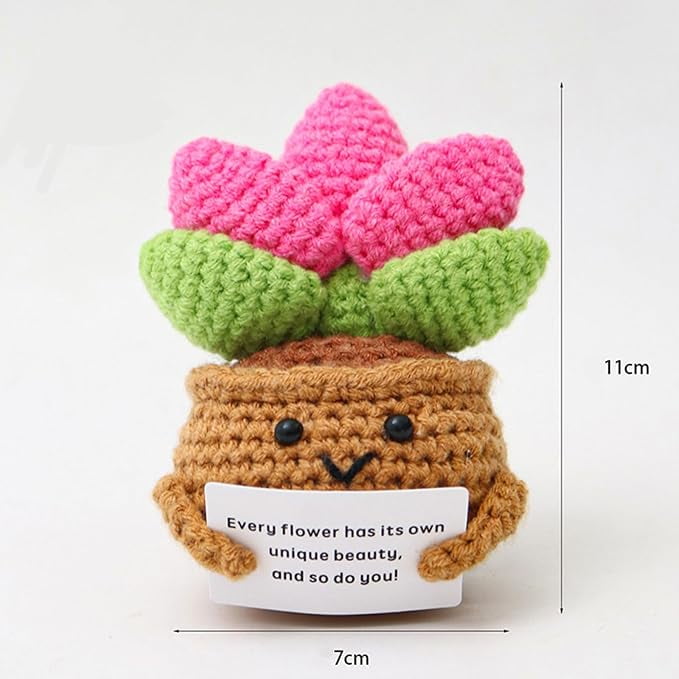 Handmade Positive Crochet Succulent Potted Plants,Creative Knitted ...