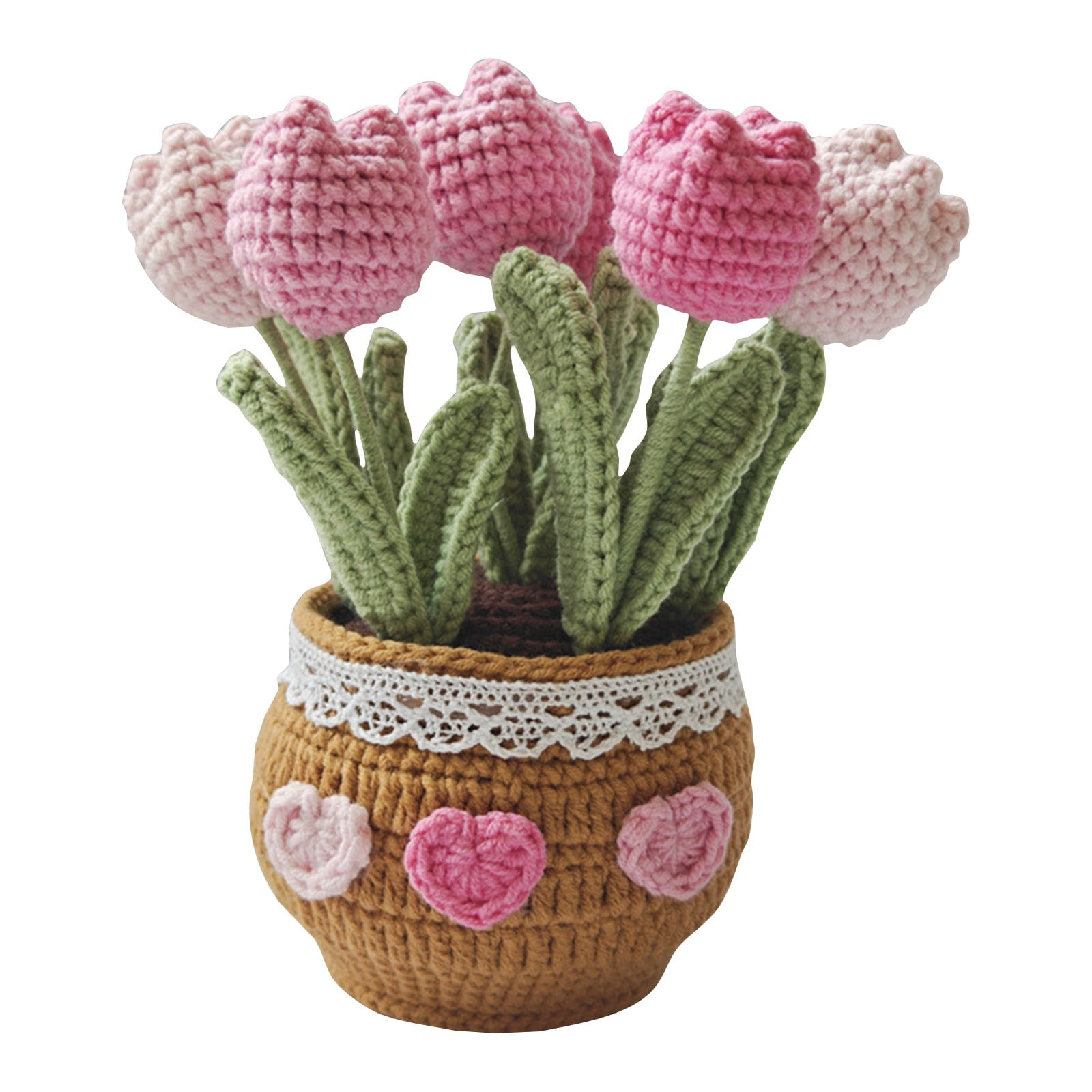 Handmade Potted Crochet Tulip Bouquet, Crocheted Tulips Hand Woven ...