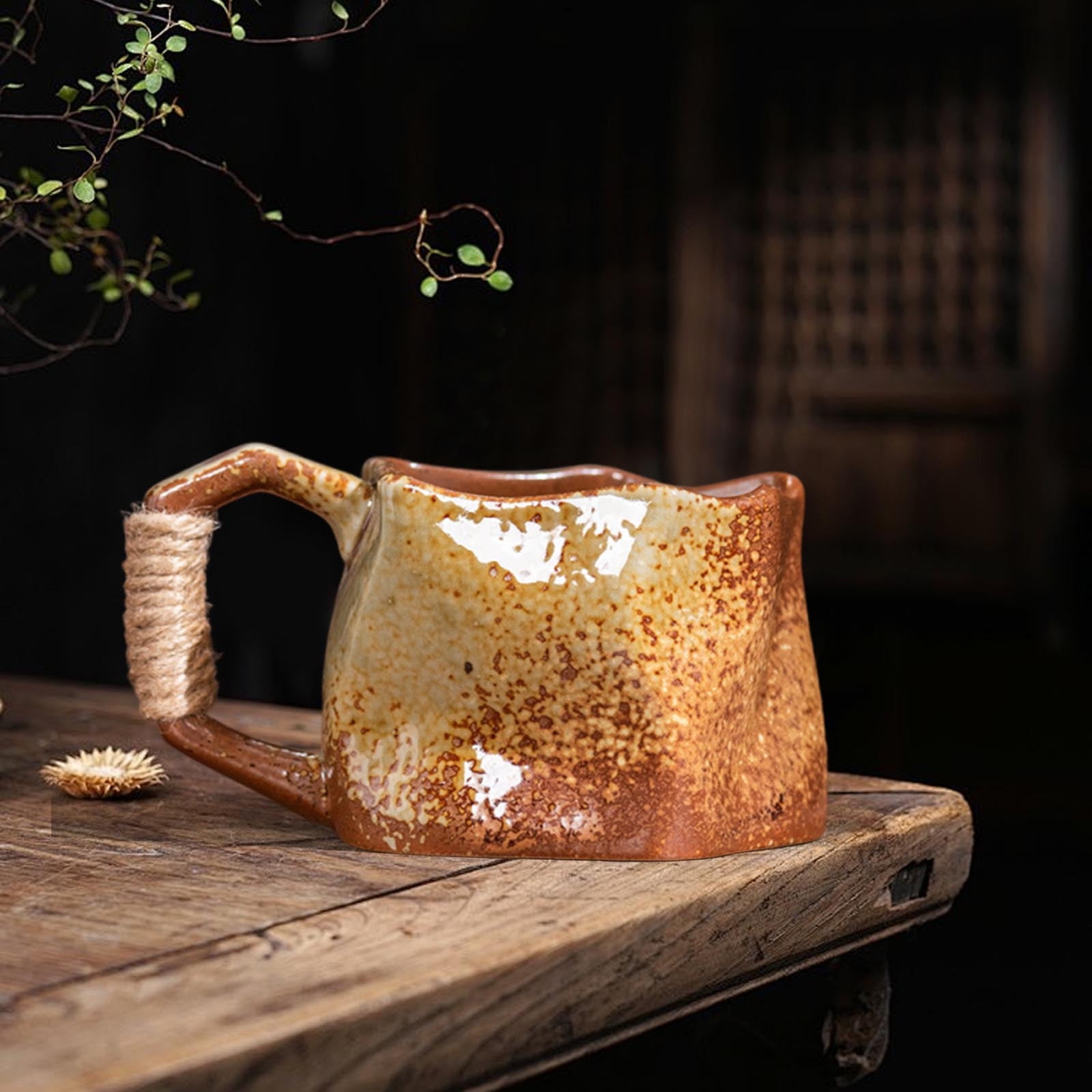 Handmade Pottery Coffee Mug, Retro Special-shaped Mugs, Rough Pottery ...