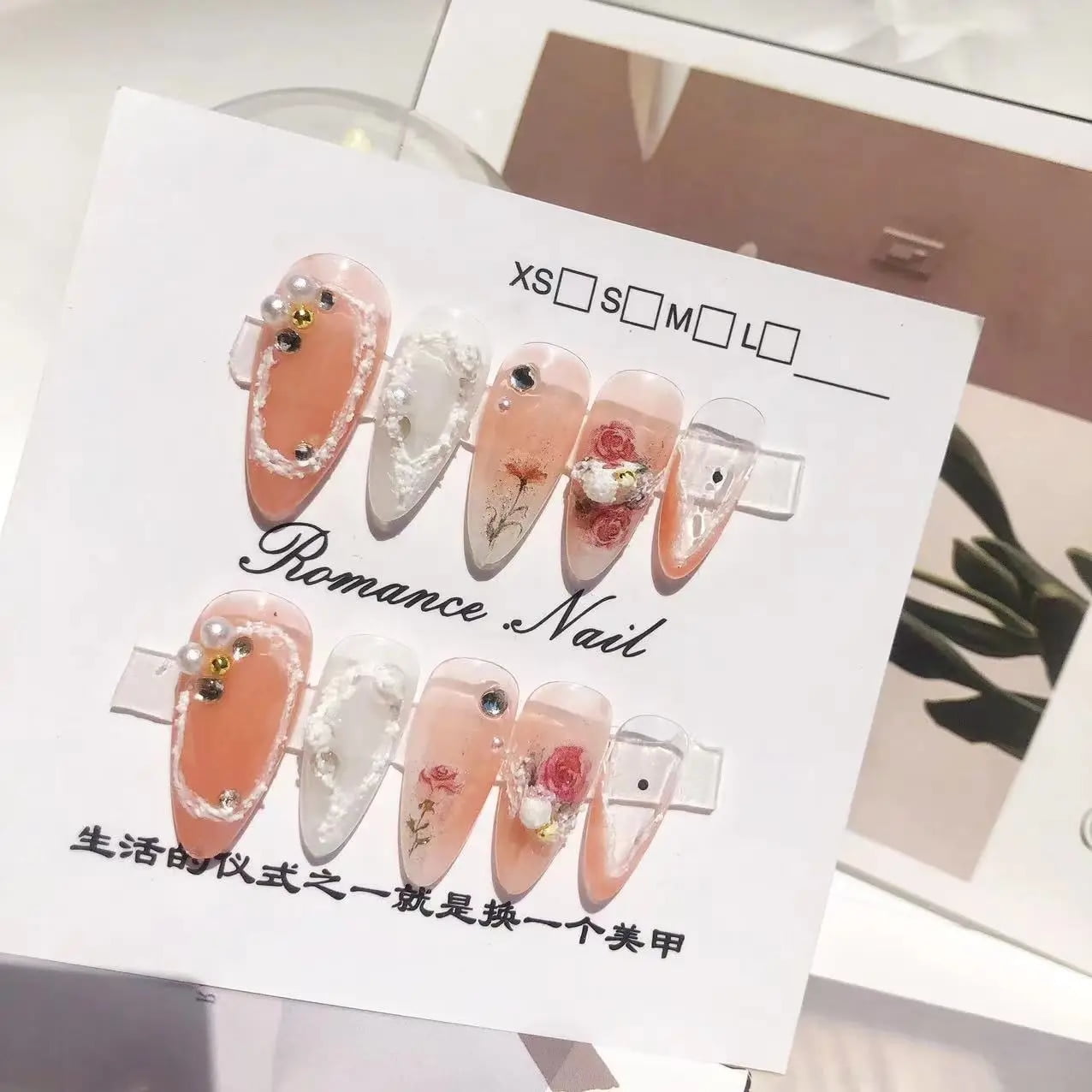 Handmade Press on Nails 3D Black Rose Flower Fake Nails Ins Almond ...