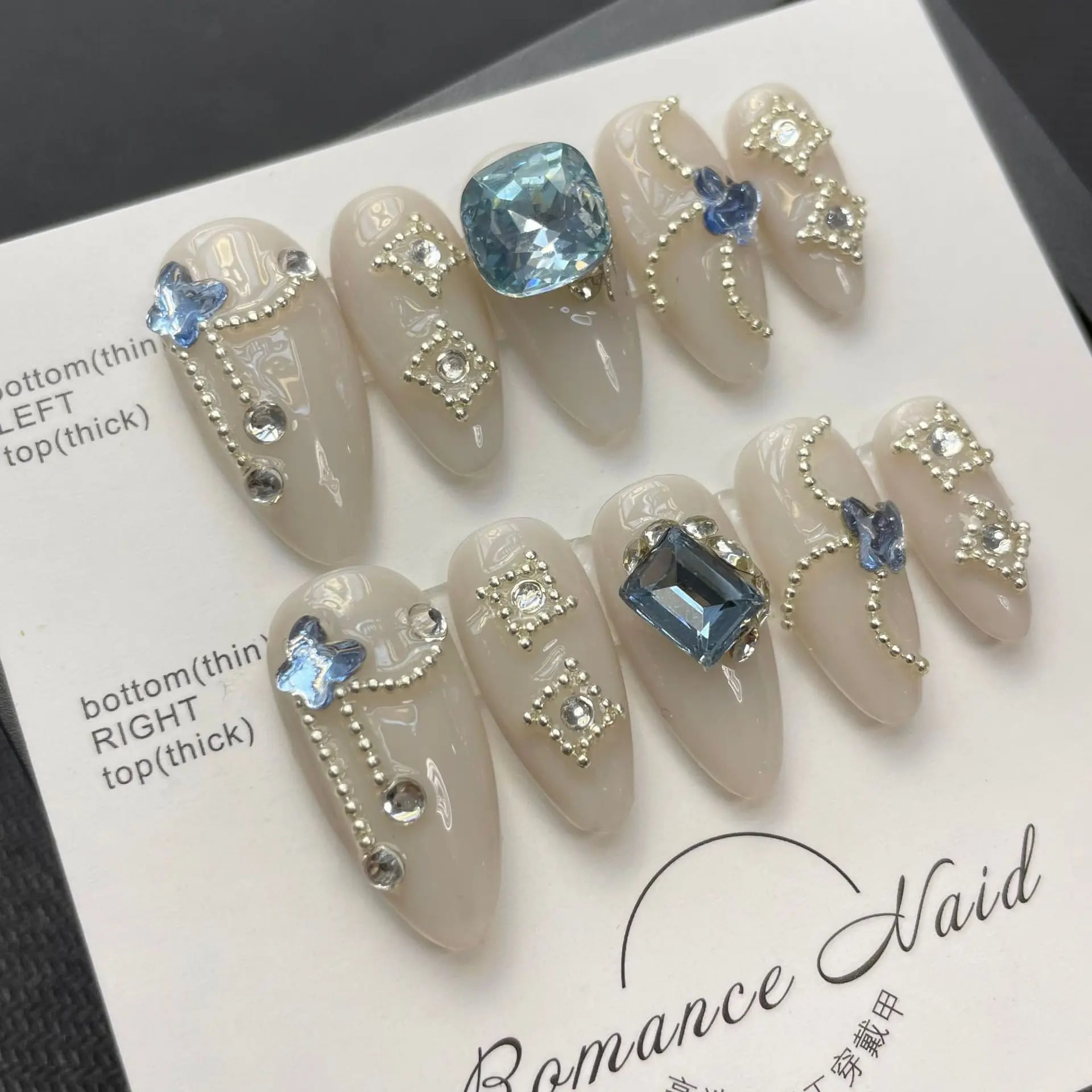 Handmade Press on Nails 3D Black Rose Flower Fake Nails Ins Almond ...