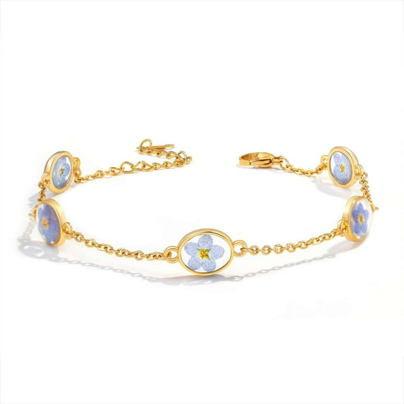 Handmade Pressed Forget-Me-Not Flower Anklet - Real Flower Resin Jewelry - Dainty Blue Floral ...