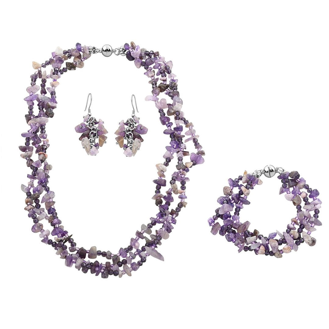 Handmade Purple Beaded Costume Jewelry Set for Women Seed Bead Necklace ...