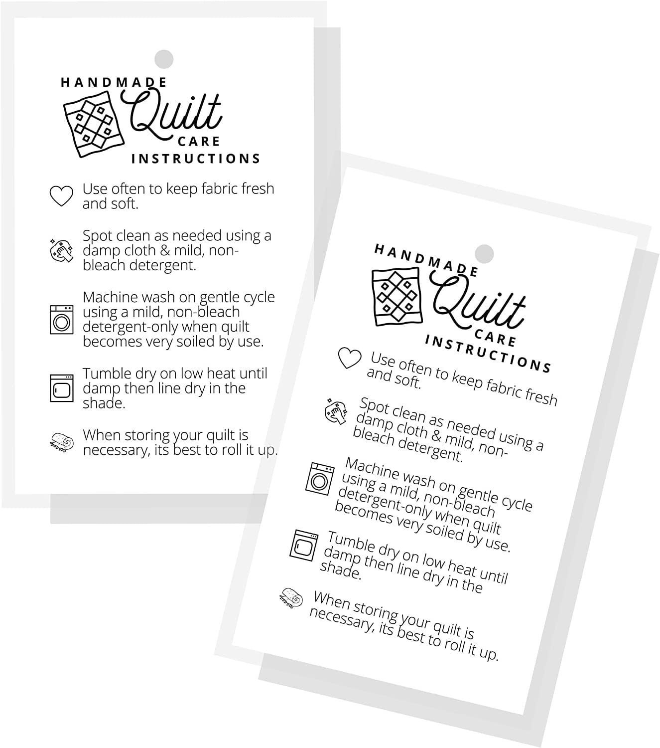Handmade Quilt Care Instruction Cards 30 Pack 2x3.5 in Tags Quilt Care ...