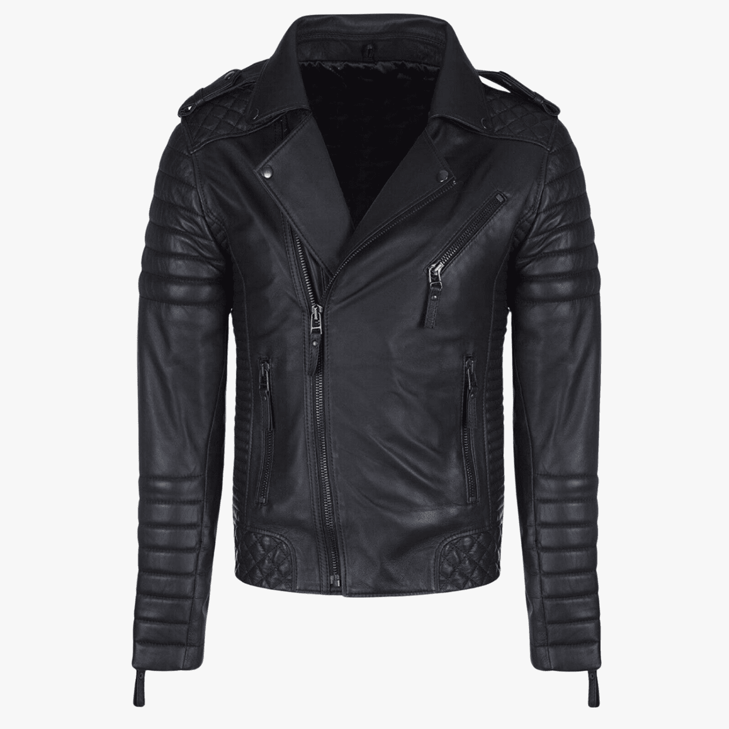 Handmade Quilted Leather Jacket For Mens Lambskin Black Leather Jacket ...