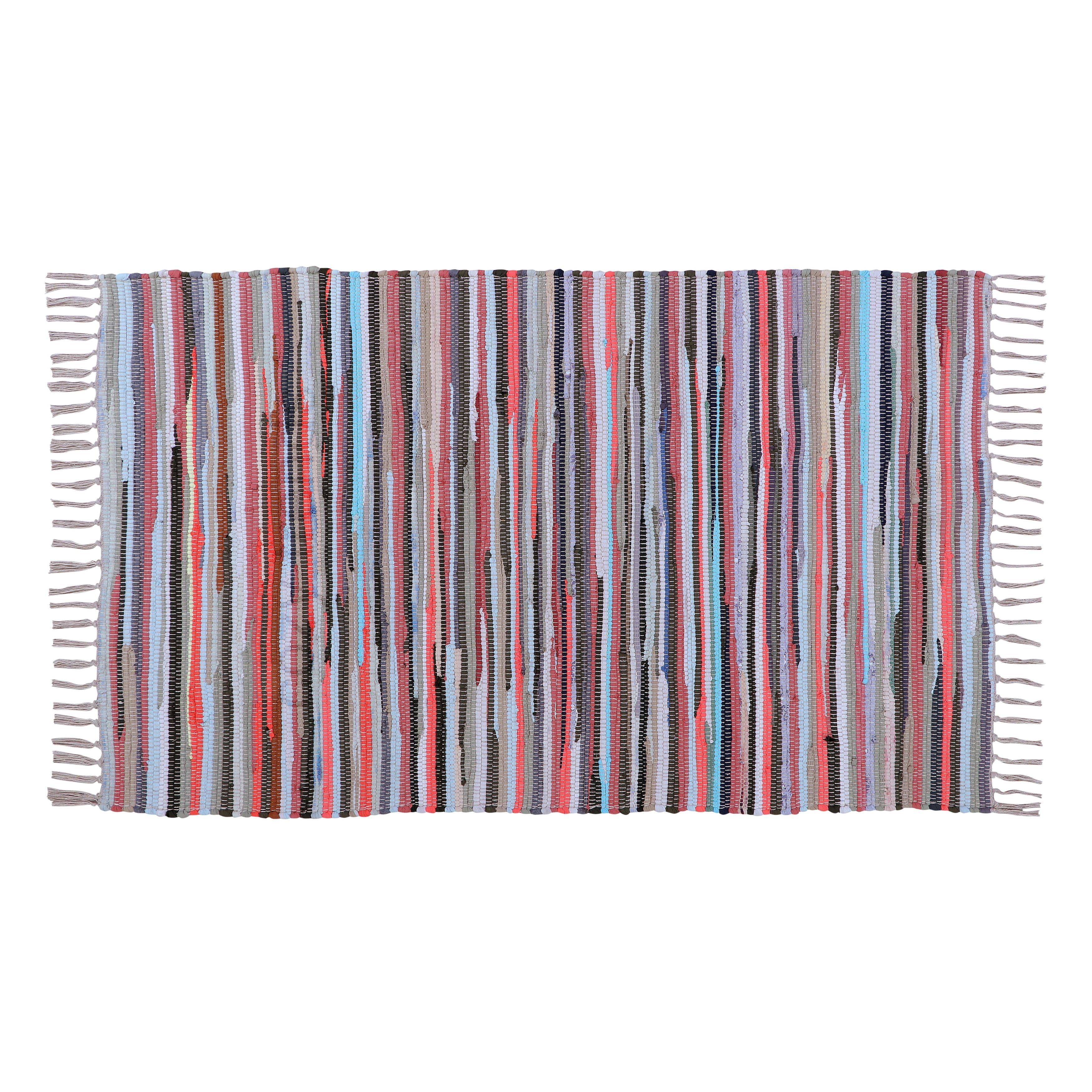 Handmade Rag Rug Mat, 3'x5', Cotton, Chindi Dhurrie, Traditional Indian ...