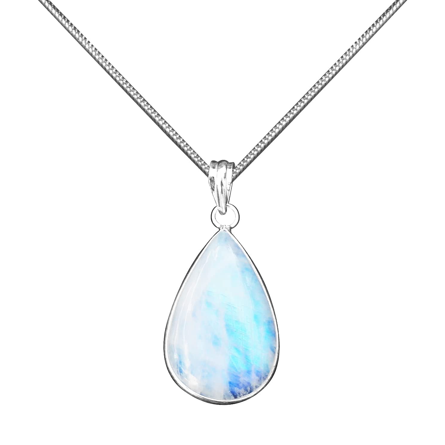 Handmade Rainbow Moonstone Crystal Pendant Necklace 18" Pear - Vibrant ...