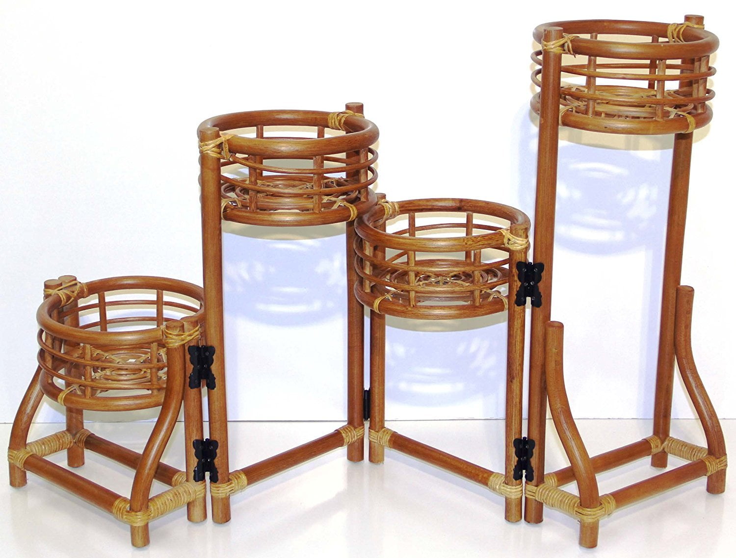 Handmade Rattan Wicker Plant Flower Stand Natural 4 Tier Planter Cognac ...